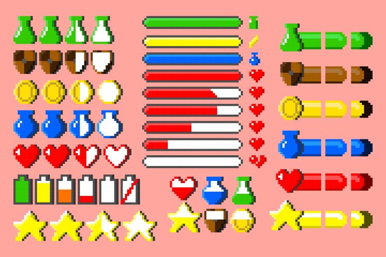 Pixel lightning set 8-bit style Royalty Free Vector Image