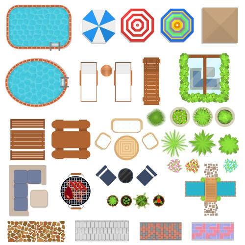 Top view park items garden walkway outdoor Vector Image