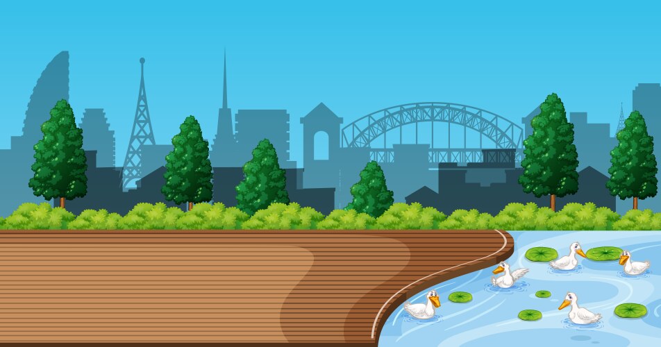 Four nature scenes with lake and park Royalty Free Vector