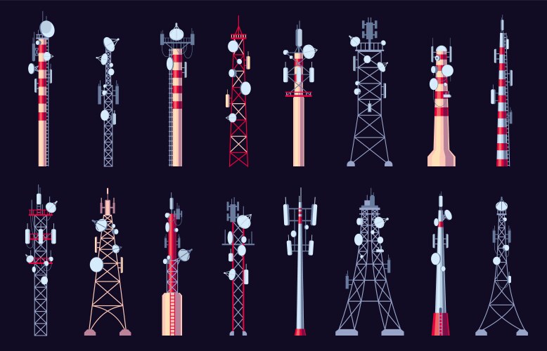 Radio masts antenna towers set Royalty Free Vector Image Radio masts antenna towers set Royalty Free Vector Image
