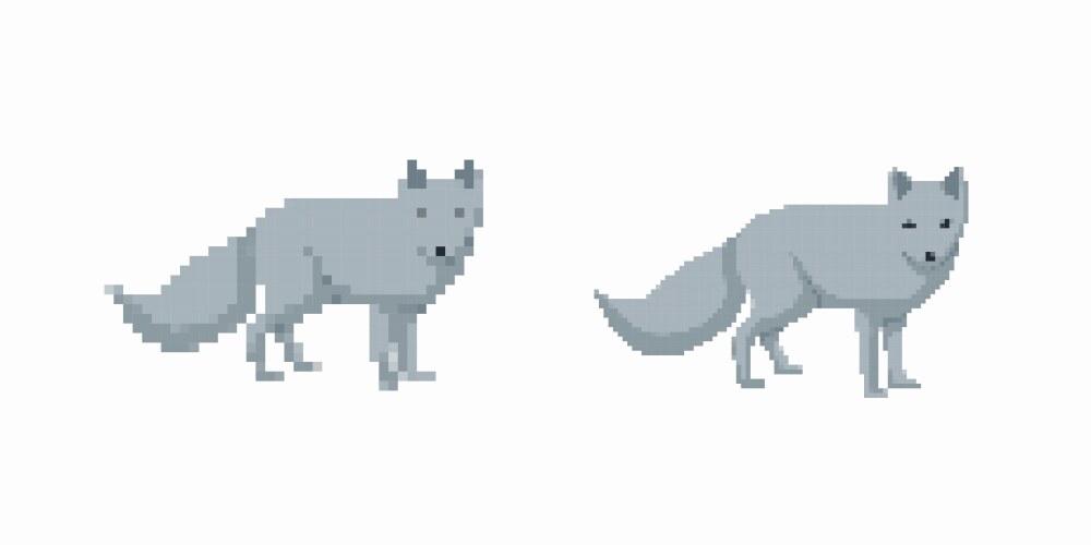 Two pixel art wolves showing unique simple Vector Image