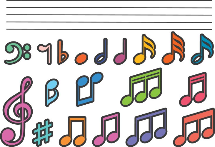 Colorful Music Notes On A Staff