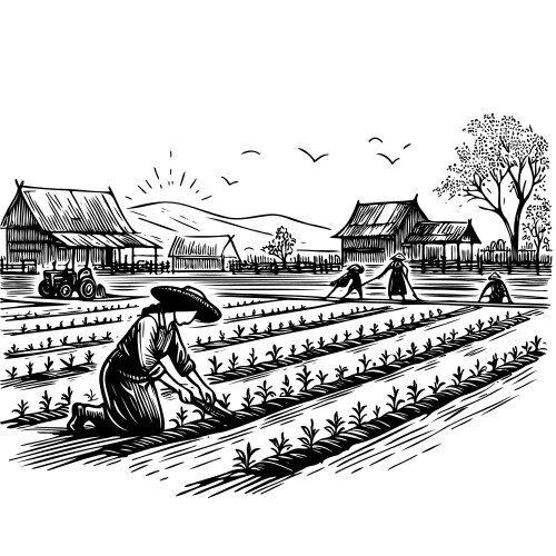 A series drawings people working in field Vector Image