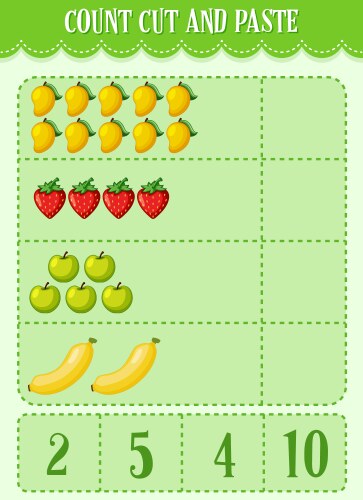 Count cut and paste maths worksheet for children Vector Image