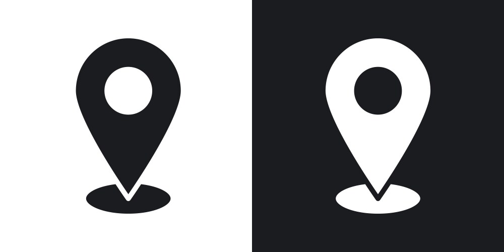 Map marker icon set in solid black and white color