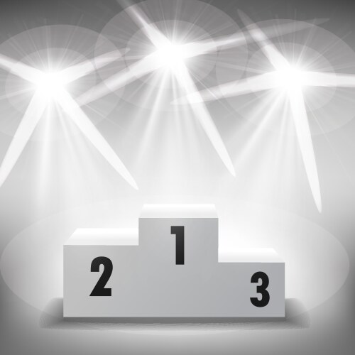 Winner podium with 3 trophies illuminated Vector Image