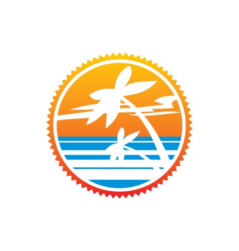 Sunset palm tree beach tropic gold logo Royalty Free Vector