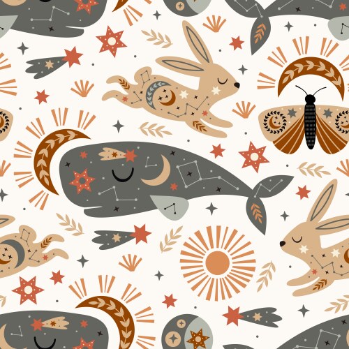 Seamless pattern with celestial whale Royalty Free Vector