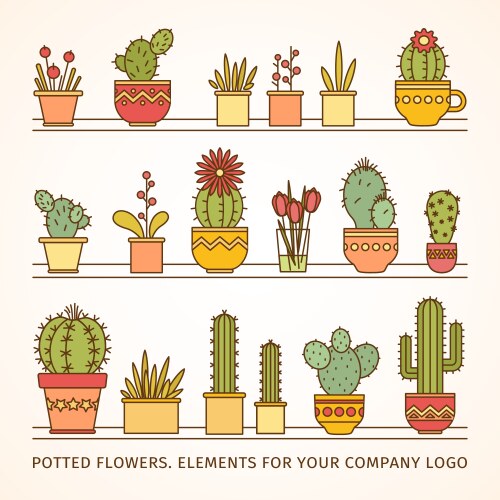 Cactuses hand drawn outline cactus with flowers Vector Image