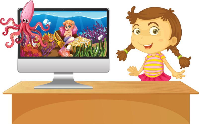 Boy and girl using computer Royalty Free Vector Image