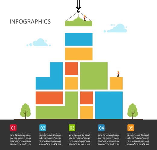 Tower crane builds building infographic concept Vector Image