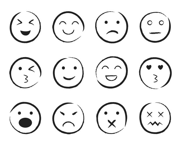 Hand drawn positive emojis smile sketch Royalty Free Vector