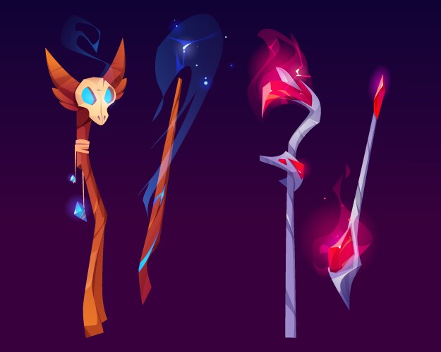 Magic wizard staff set Royalty Free Vector Image