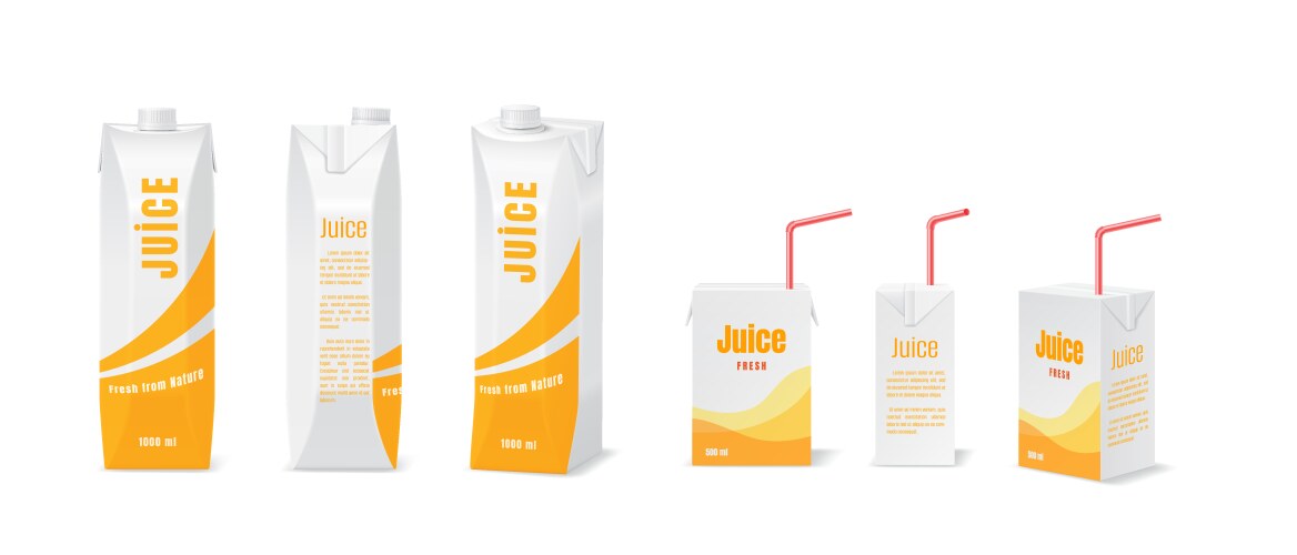Realistic orange juice box mockup with colorful Vector Image