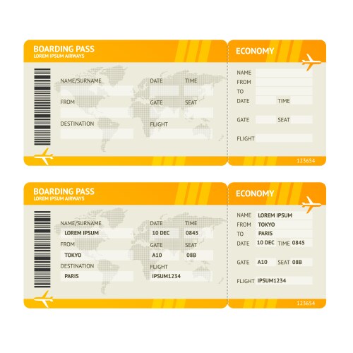 Boarding passes or air tickets on blue background Vector Image