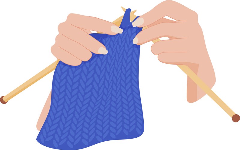 Two Hands Knitting a Blue Fabric – Royalty-Free Vector | VectorStock