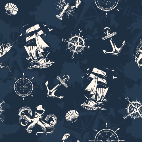 Vintage sea and marine seamless pattern Royalty Free Vector
