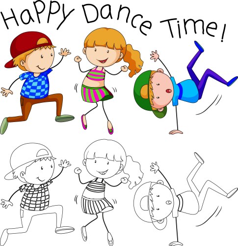 Kids dancing black and white Vector Images & Graphics for Commercial ...