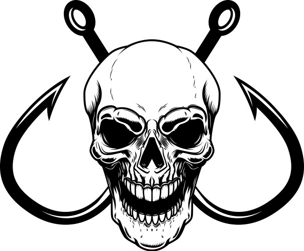 Fisherman skull with crossed fishing rods design Vector Image