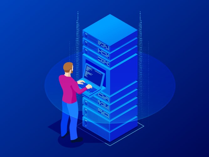 Isometric developing programming and coding Vector Image