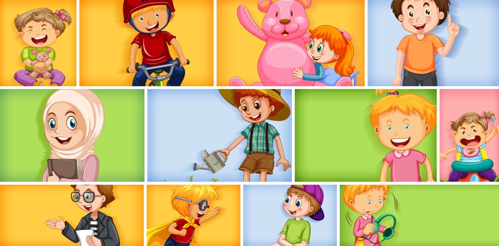 Set different kid characters Royalty Free Vector Image