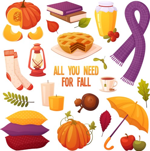 Set of elements and items that represent autumn Vector Image
