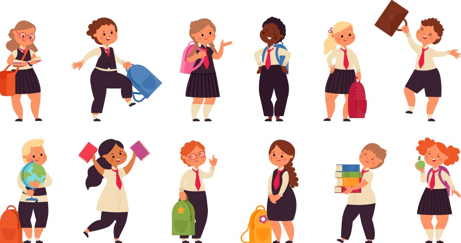 Primary school kids with smiling teacher children Vector Image