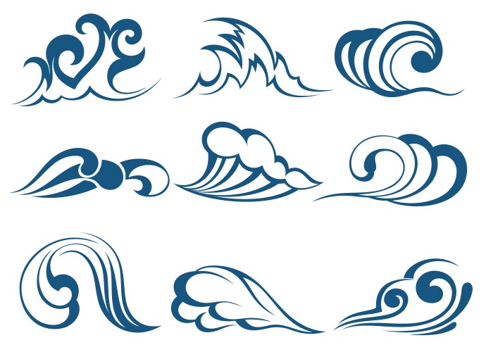 Decorative water wave clip art ornates Royalty Free Vector