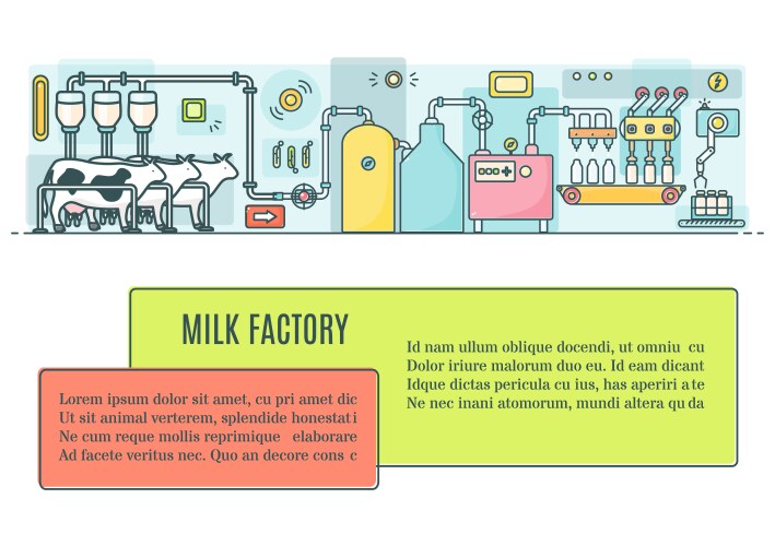 Milk factory set with automatic machines Vector Image