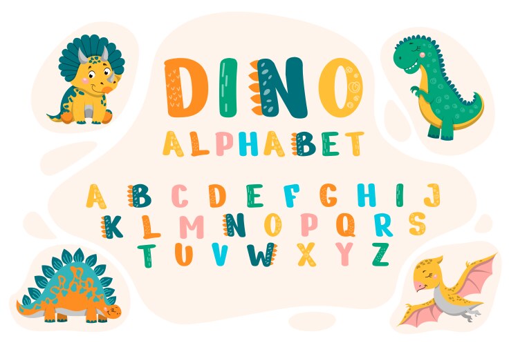 Cartoon dino font dinosaur alphabet letters Vector Image