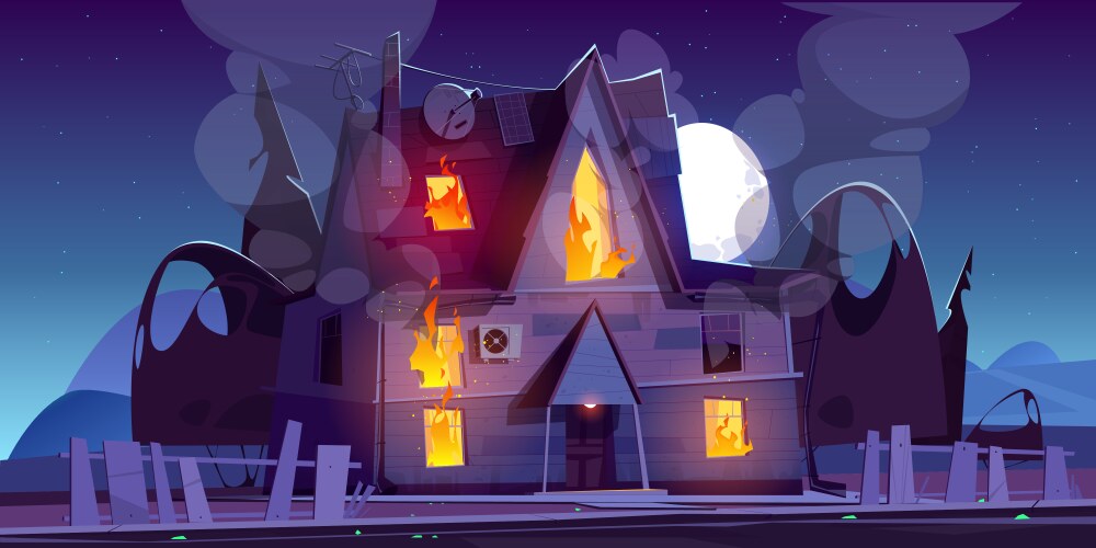 Fire in house cartoon Royalty Free Vector Image
