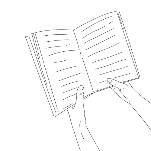 Person holding open book cartoon stick figure Vector Image