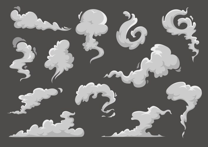 Cartoon smoke set smoking car motion clouds Vector Image