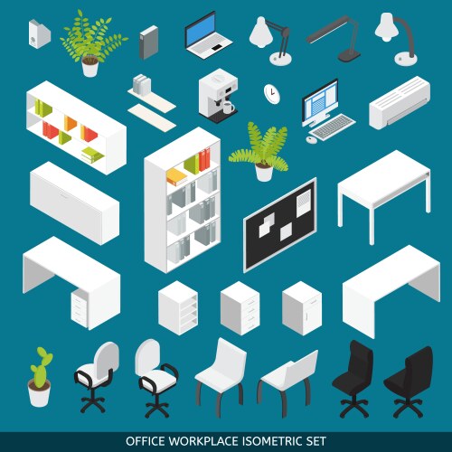 Isometric interior office workplace composition Vector Image