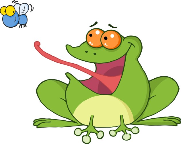 Cartoon frog catching a fly Royalty Free Vector Image