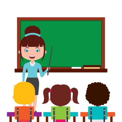 Red-haired teacher leads a class in the classroom Vector Image