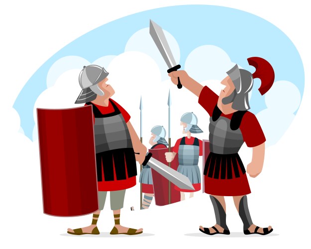 Cartoon ancient roman soldier helmet set Vector Image