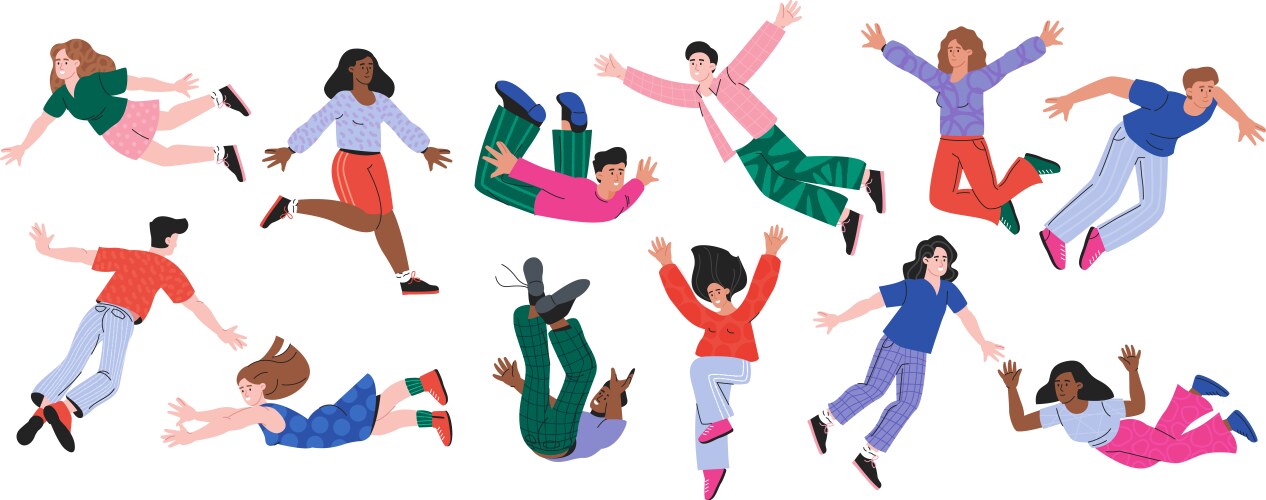 Young people jump jumping teenagers group happy Vector Image