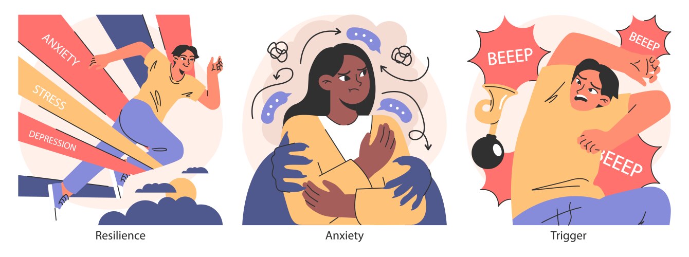 Overcoming fears set characters confronting Vector Image