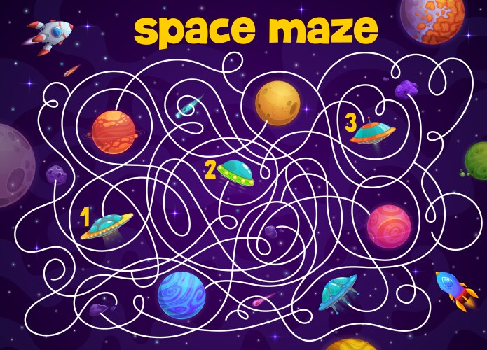 Space labyrinth maze help to ufo find a planet Vector Image