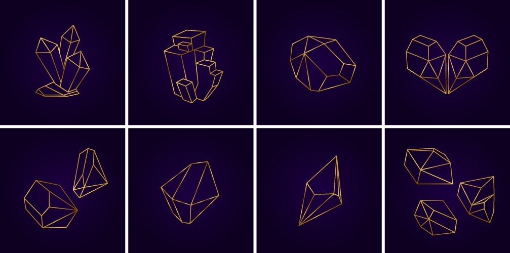 Geometric 3d crystal line shapes set Royalty Free Vector