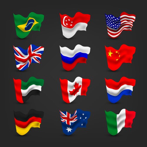 World waving flag sets Royalty Free Vector Image