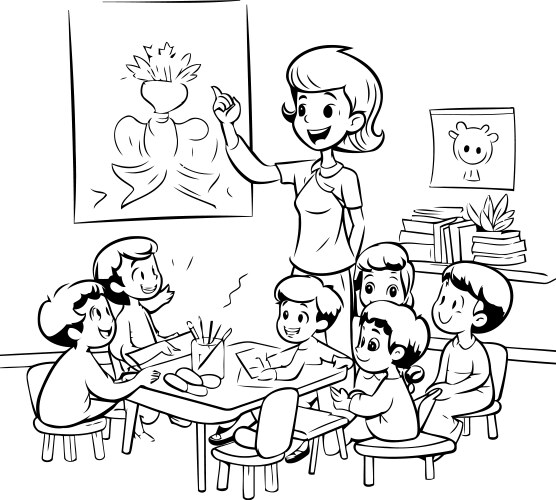 Teacher - black and white cartoon Royalty Free Vector Image