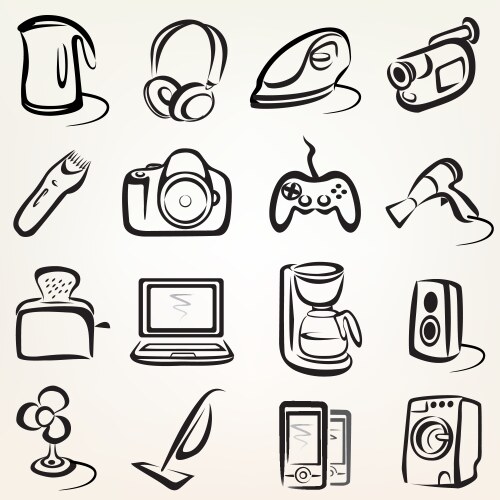 Electric goods of household appliance icons set Vector Image