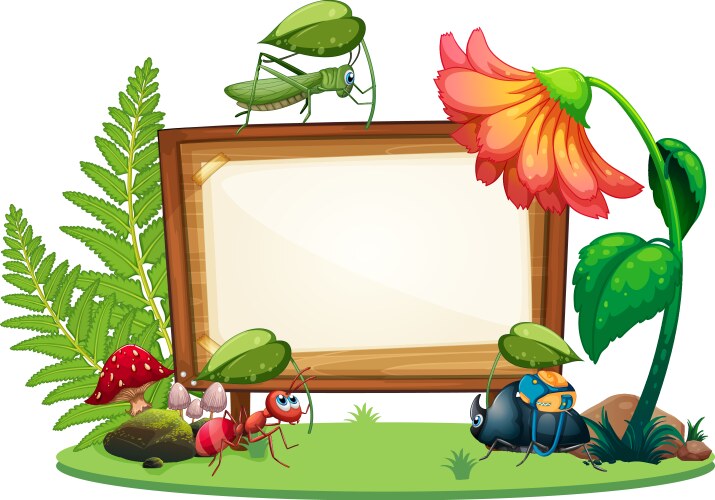 Border template design with insects in garden Vector Image