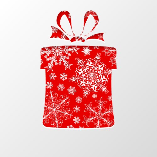 Watercolor Red Gift Box With Green Christmas Bow Vector Image