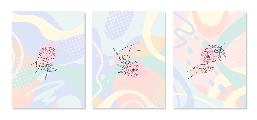 Posters with female hands holding flowers Vector Image