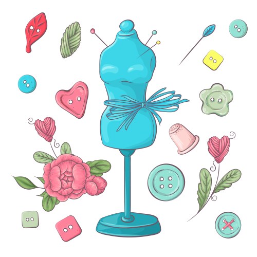 Set of sewing accessories drawings Royalty Free Vector Image