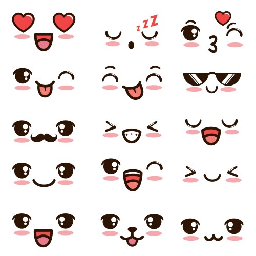 Cute kawaii face icon set on white background Vector Image