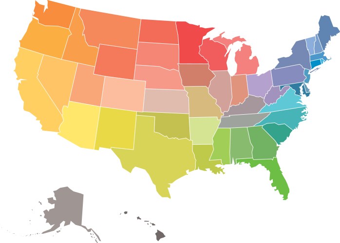 Color usa map with all states Royalty Free Vector Image